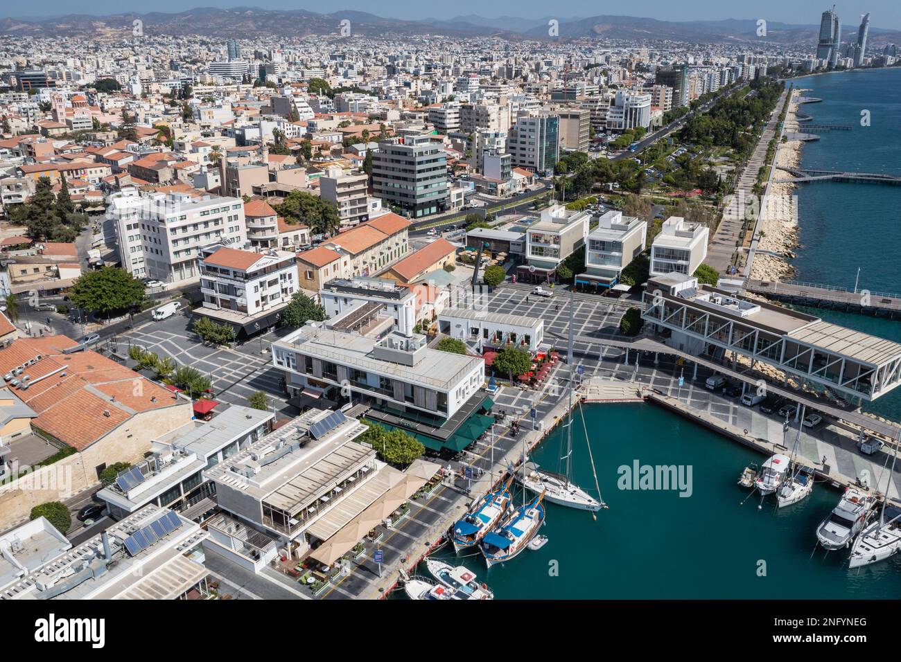 Aerial view of Old Port area in Limassol city in Cyprus island country ...