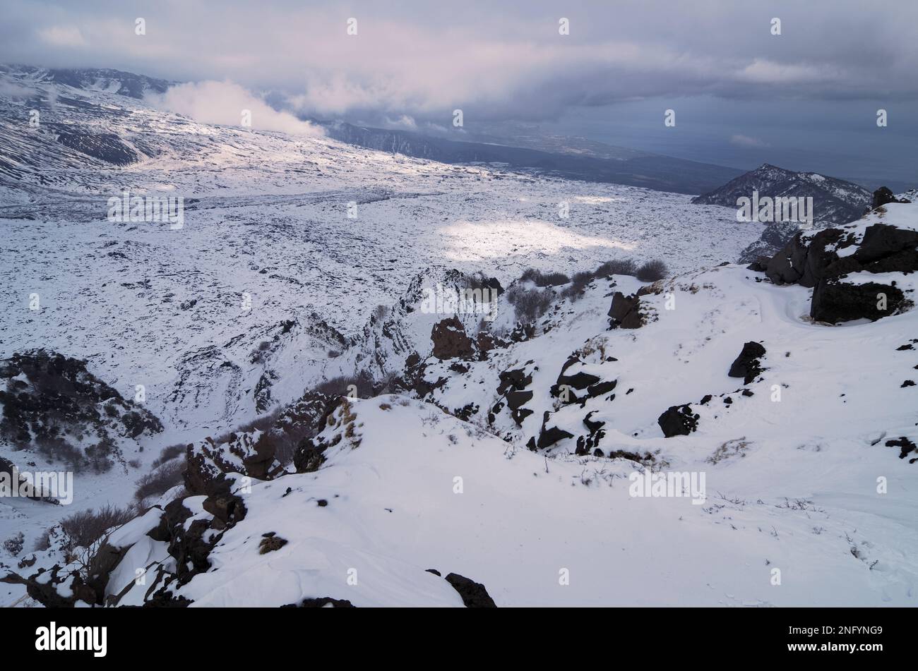 nature landscape with volcano rocks of the "Schiena dell'Asino" snow ...