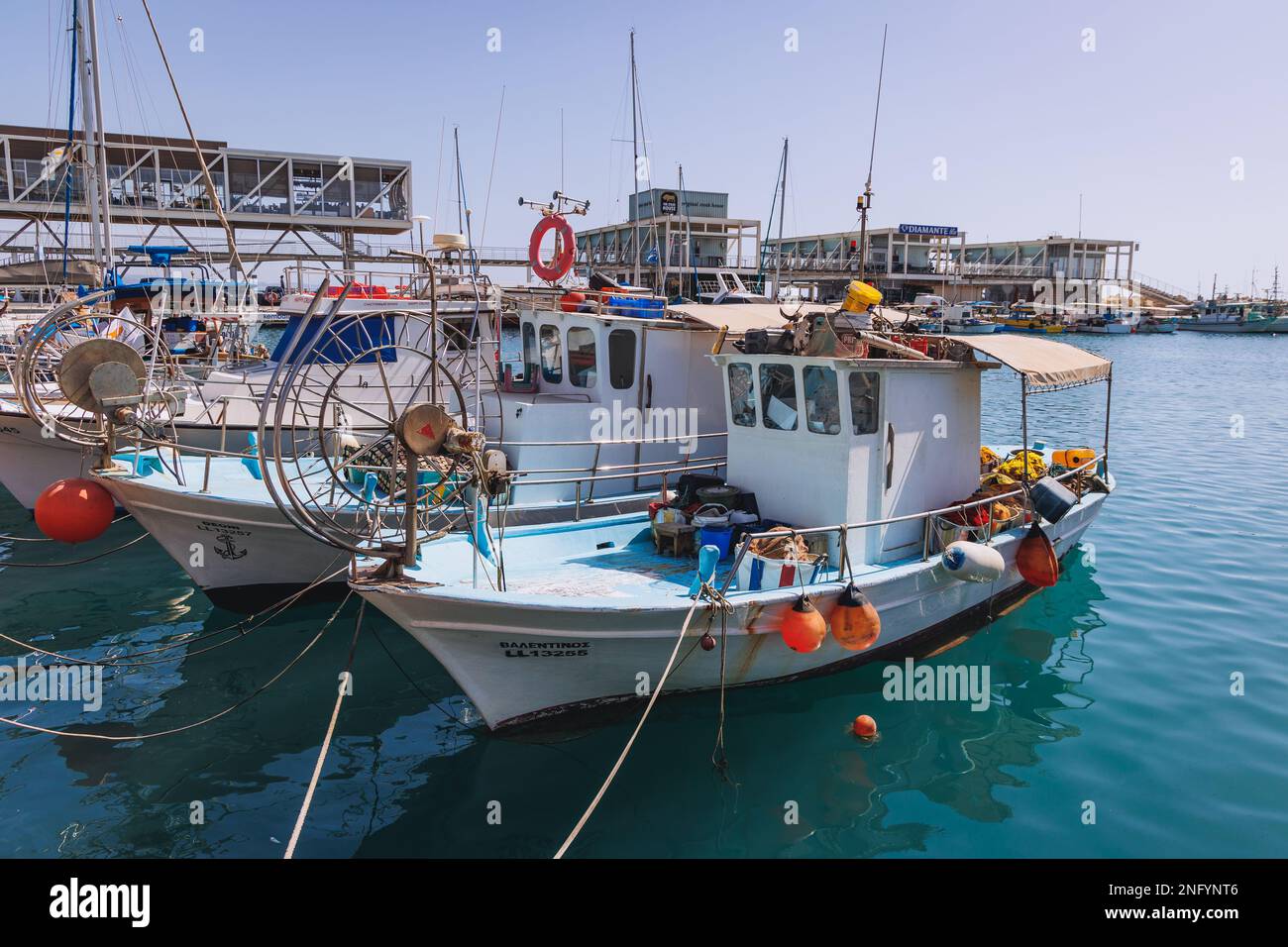 Fishing boats in Old Port area in Limassol city in Cyprus island ...