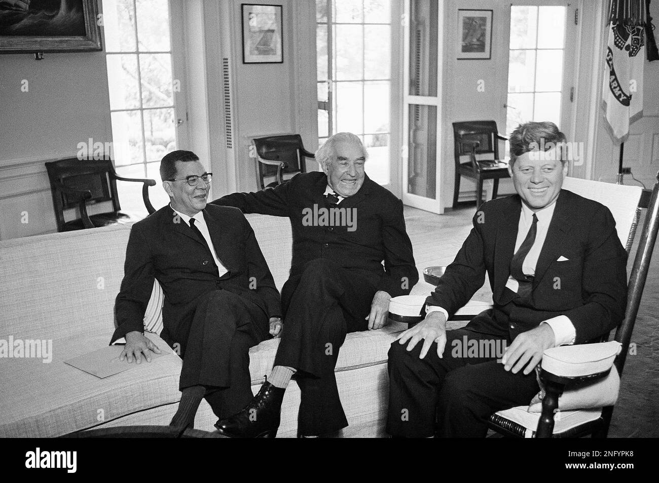 Sir Alexander Bustamante, prime minister of Jamaica, with white hair at ...