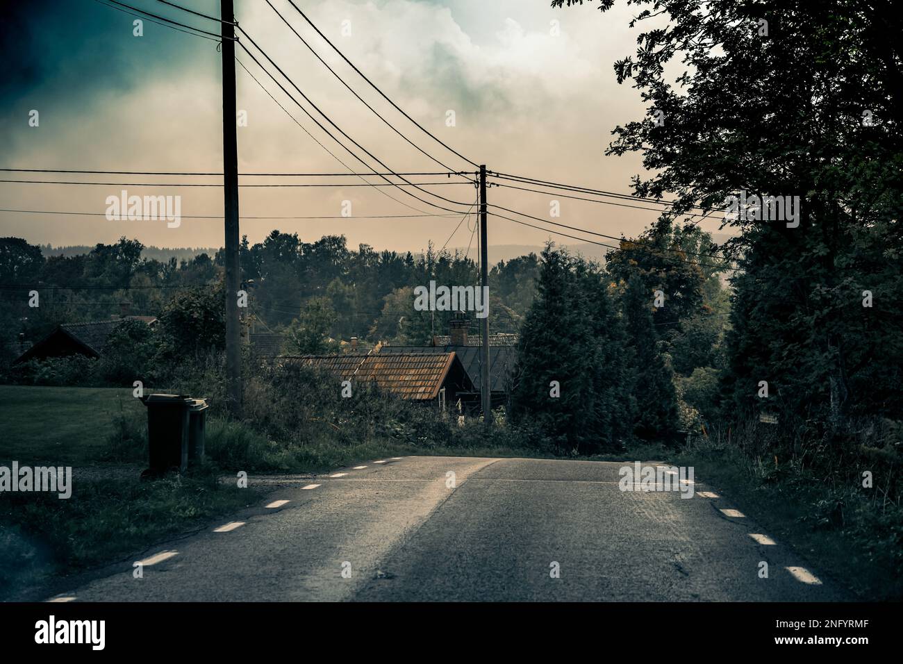 A beautiful view of a path through the countryside and various trees at ...