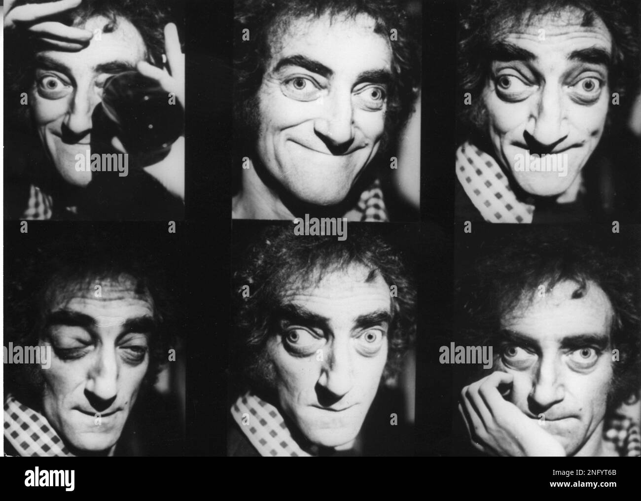 Six portraits of British comedian Marty Feldman taken during a one ...