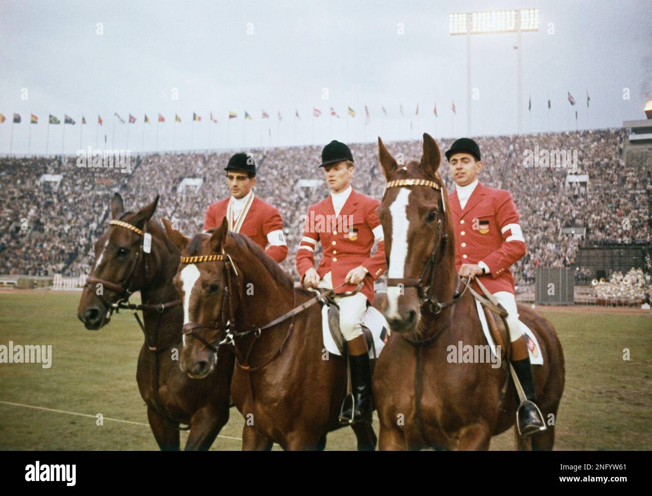 German Equestrian team line up at the 1964 Olympic Games at Tokyo on ...