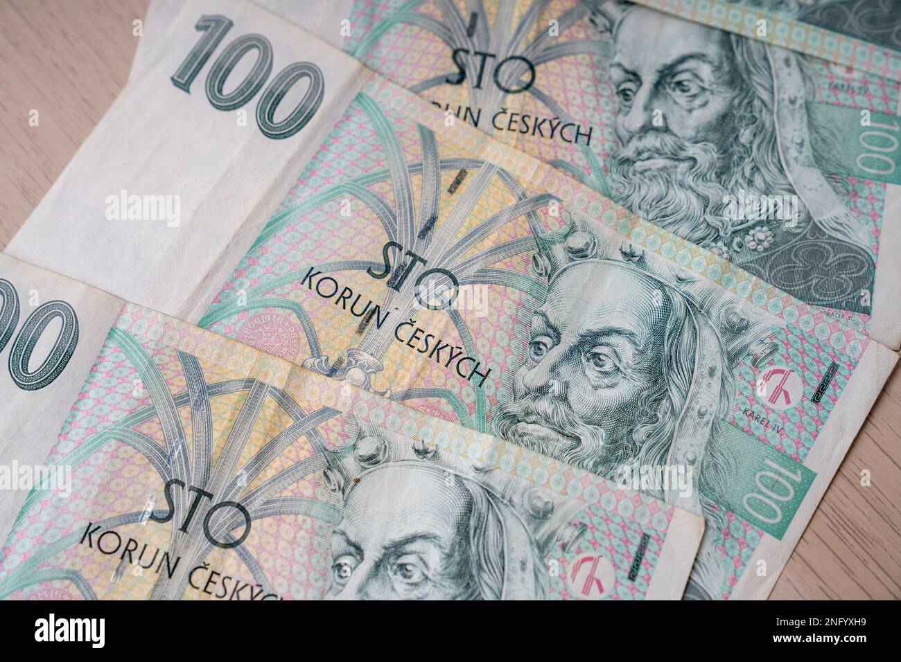 Paper 100 korun banknote of the Czech Republic. King Karel IV or ...