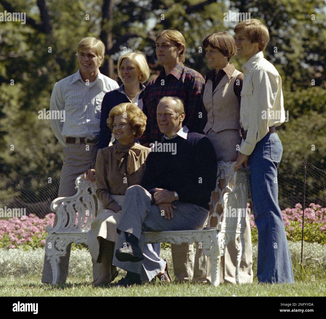 President Gerald Ford and first lady Betty Ford, seated, pose with ...