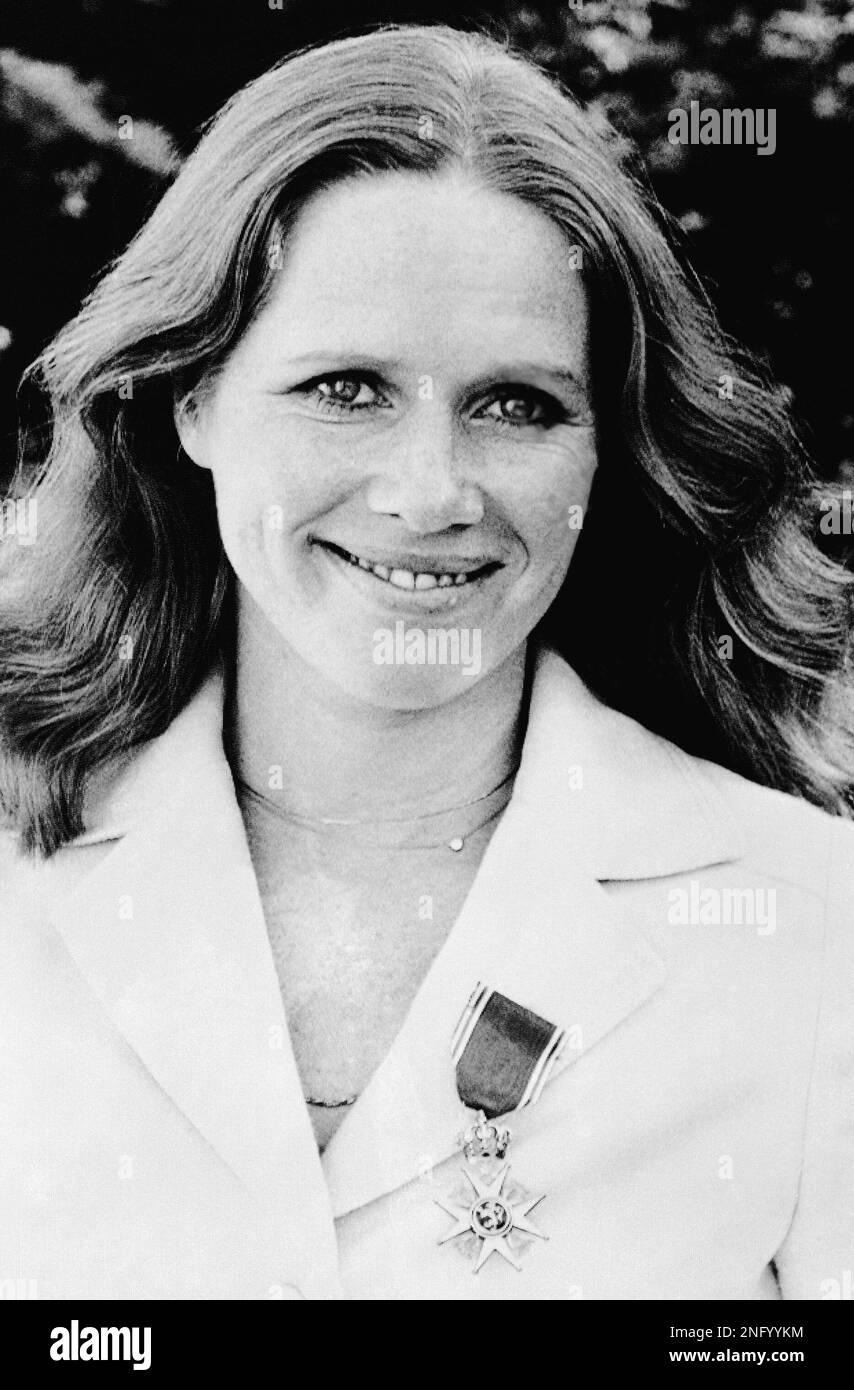 Norwegian actress Liv Ullmann with the order "Knight of St. Olav" given ...