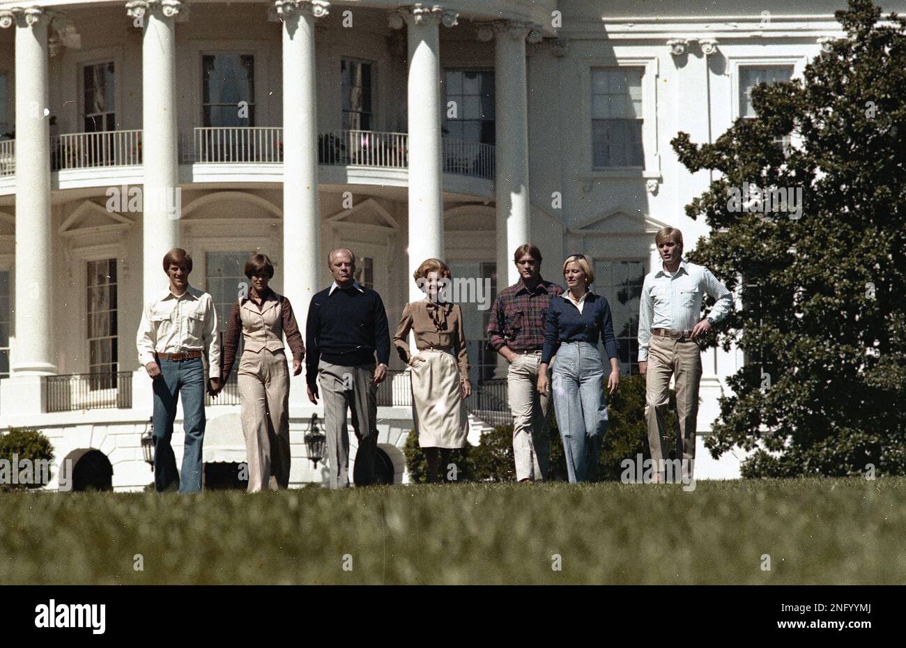 The Ford family walks outside the White House, Sept. 9, 1976. From left ...