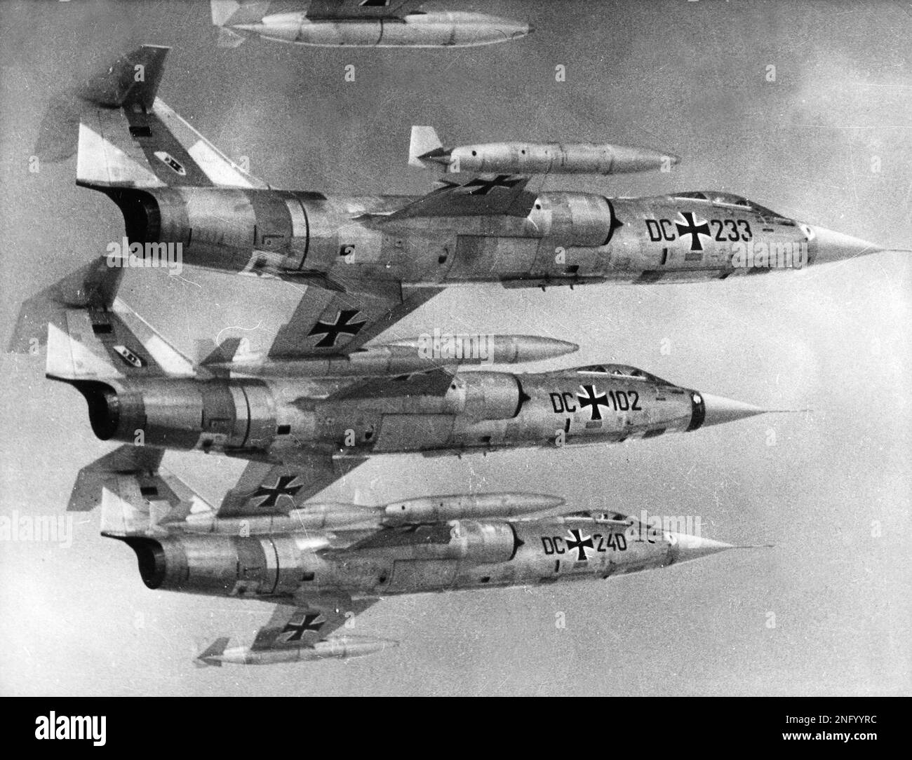A formation of F-104 G Starfighter jets are pictured in flight over ...