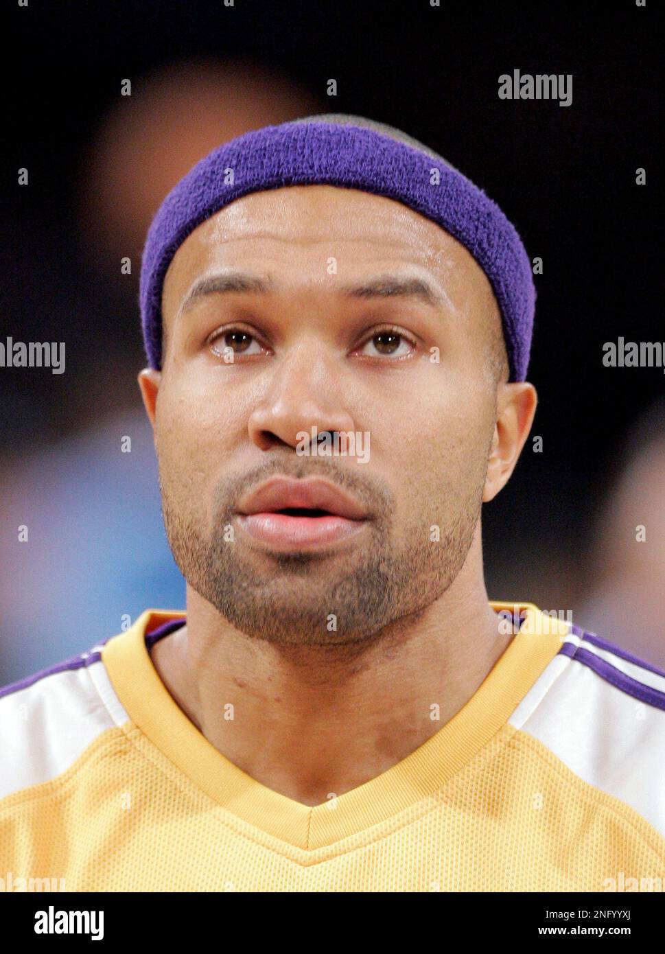 Los Angeles Lakers guard Derek Fisher (2) looks on prior to their NBA ...