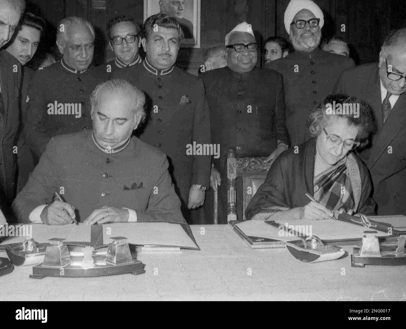 Indian Prime Minister Indira Gandhi, right, and President of Pakistan ...