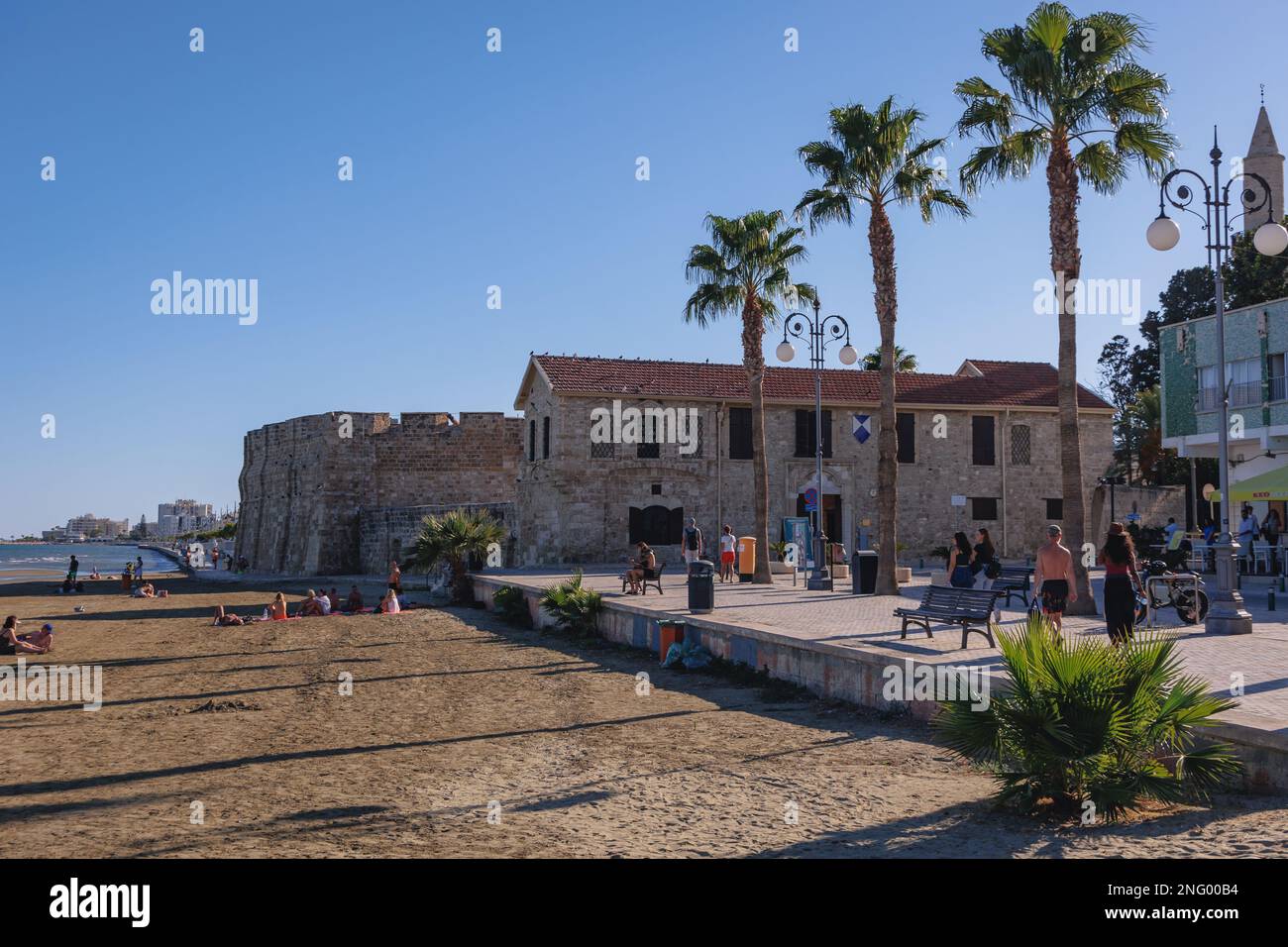 Castle next to Finikoudes beach in Larnaca city, Cyprus island country ...
