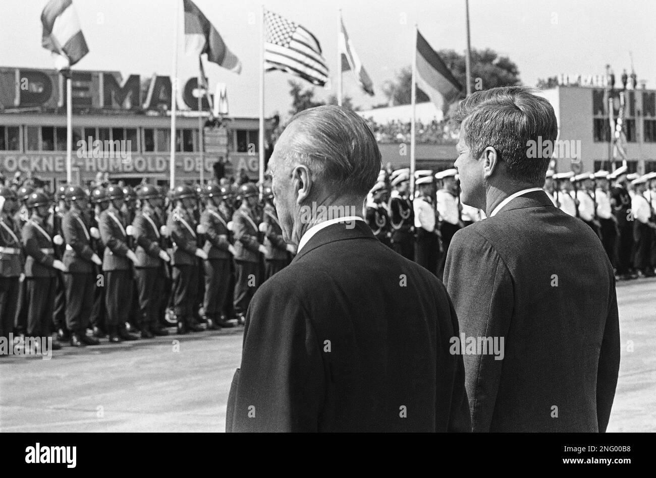President John Kennedy, at right, stands with West Germany Chancellor ...