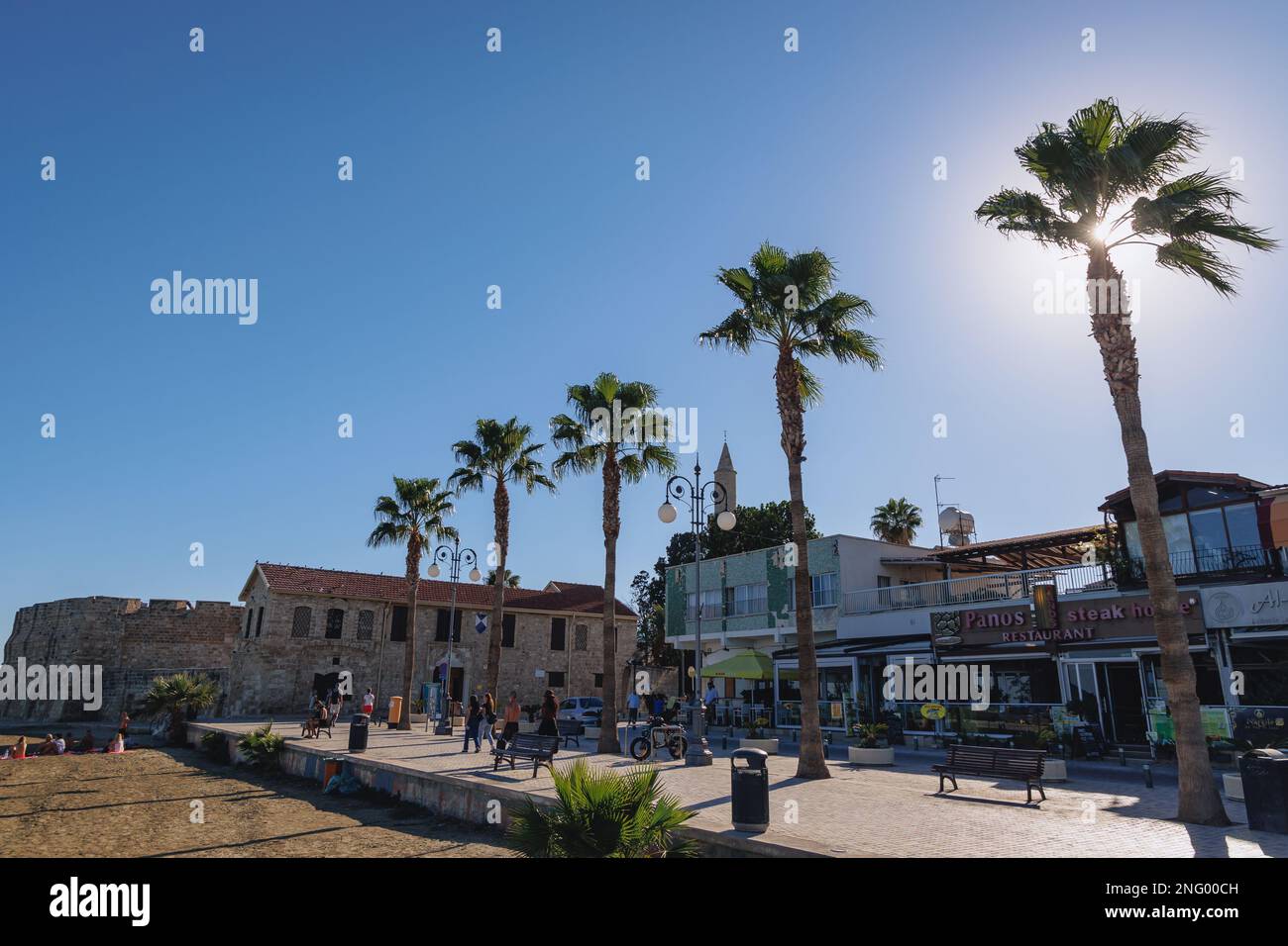 Castle next to Finikoudes beach in Larnaca city, Cyprus island country ...