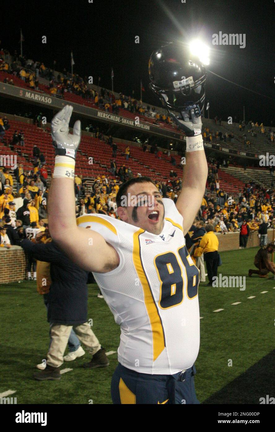 West Virginia tight end Sam Morrone celebrates after they defeated ...