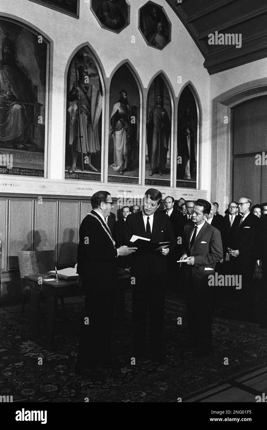 President John F. Kennedy receives June 25, 1963 from Mayor Werner ...