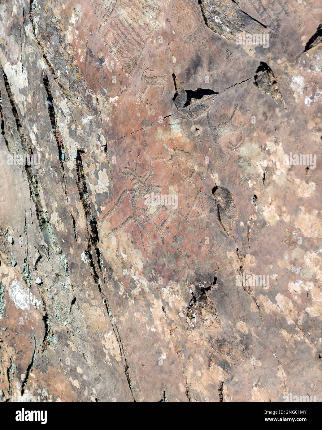 Rock paintings of ancient man animals and people hunters and strange on ...