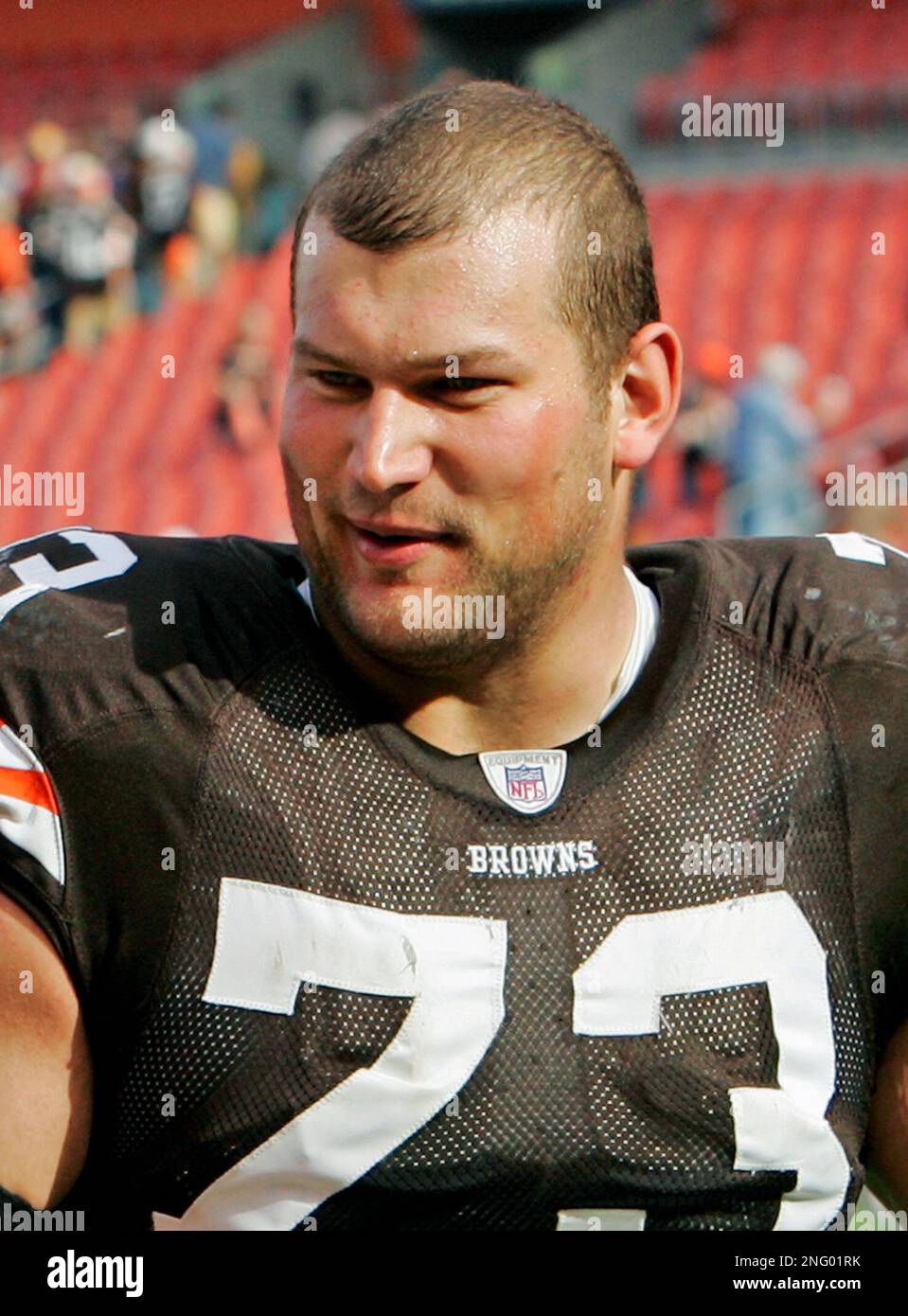 Cleveland Browns offensive lineman Joe Thomas walks off the field after ...