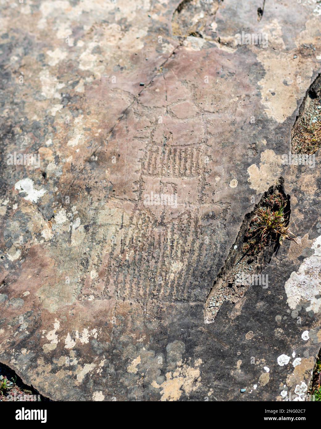 Petroglyphs rock drawing of ancient people of an unknown spaceship on ...