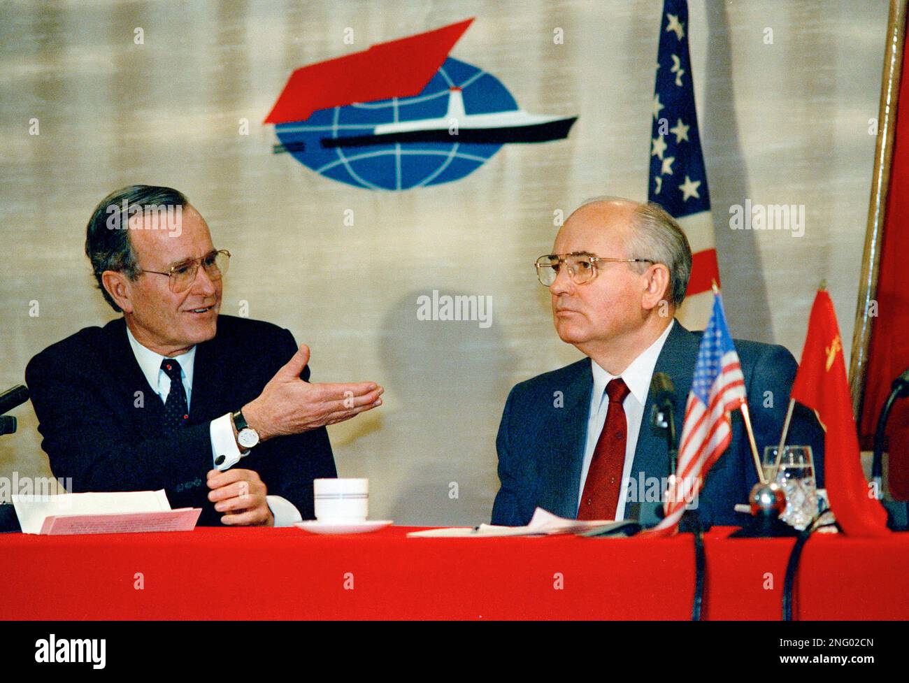 U.S. President George Bush, left, and Soviet leader Mikhail Gorbachev ...