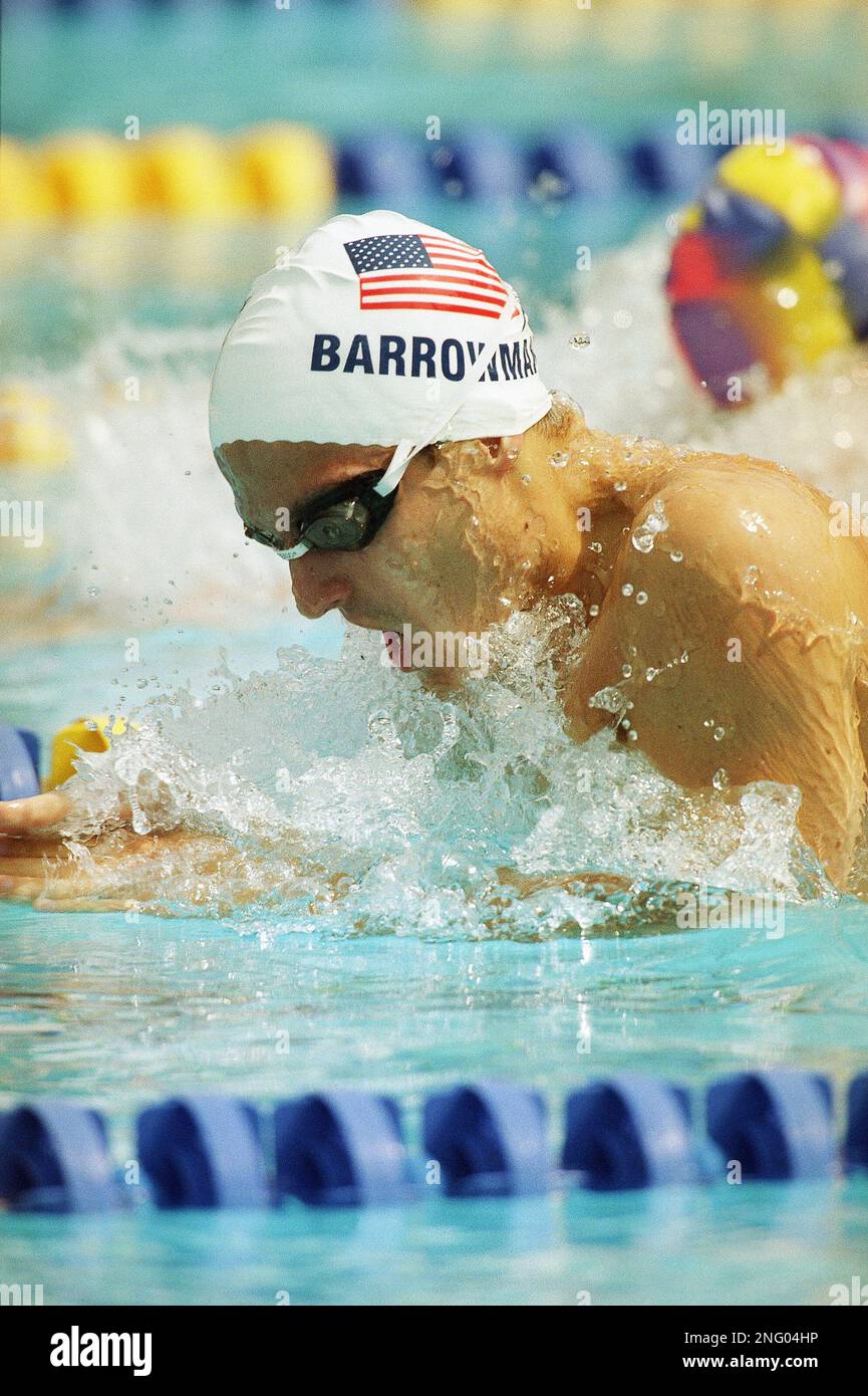 USA's Mike Barrowman, of Potomac, Md., sets a new Olympic record during ...