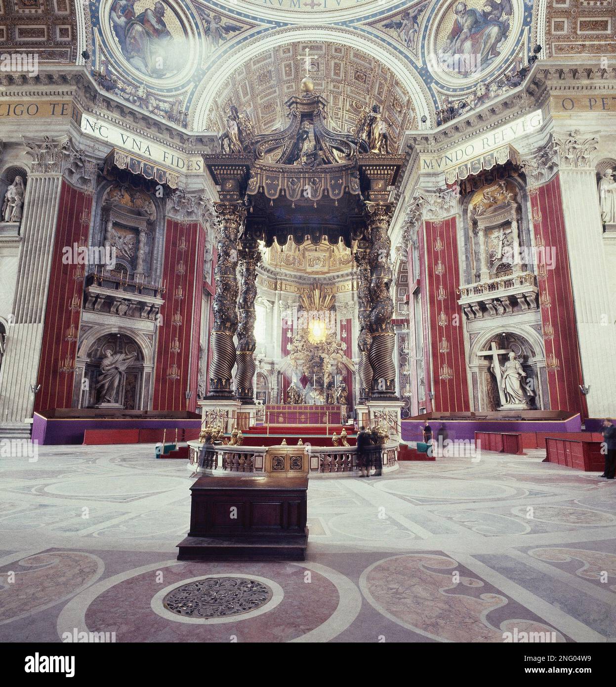 Seen here is the Papal Altar of Altar of the Confession under Bernini's famed huge bronze canopy ...