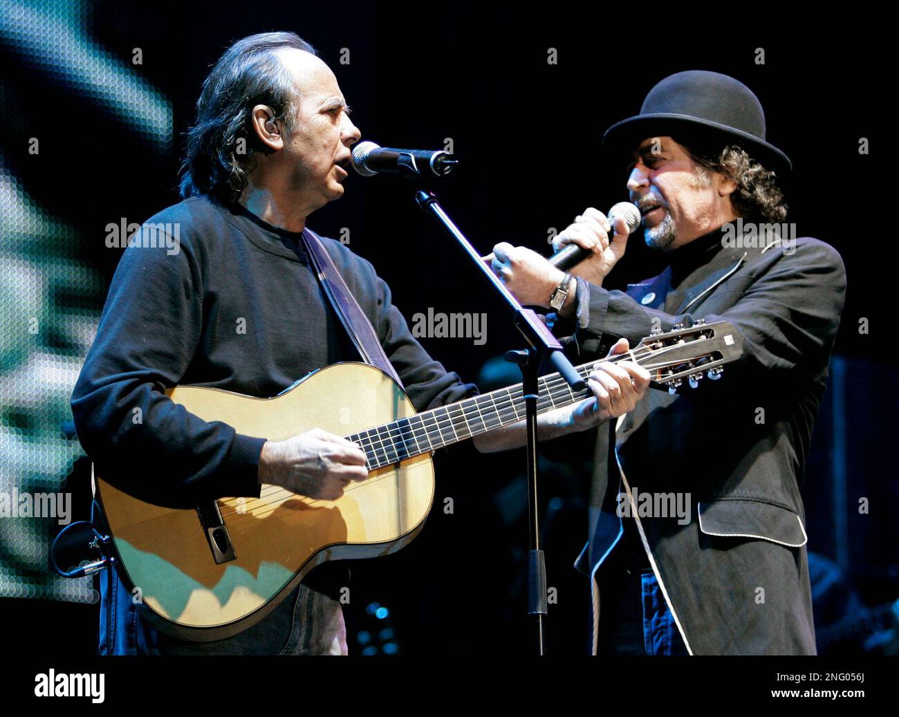 Spanish singers Joan Manuel Serrat, left, and Joaquin Sabina perform ...