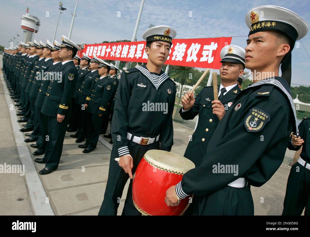 Chinese People's Liberation Army (PLA) Naval officers attend a ceremony ...