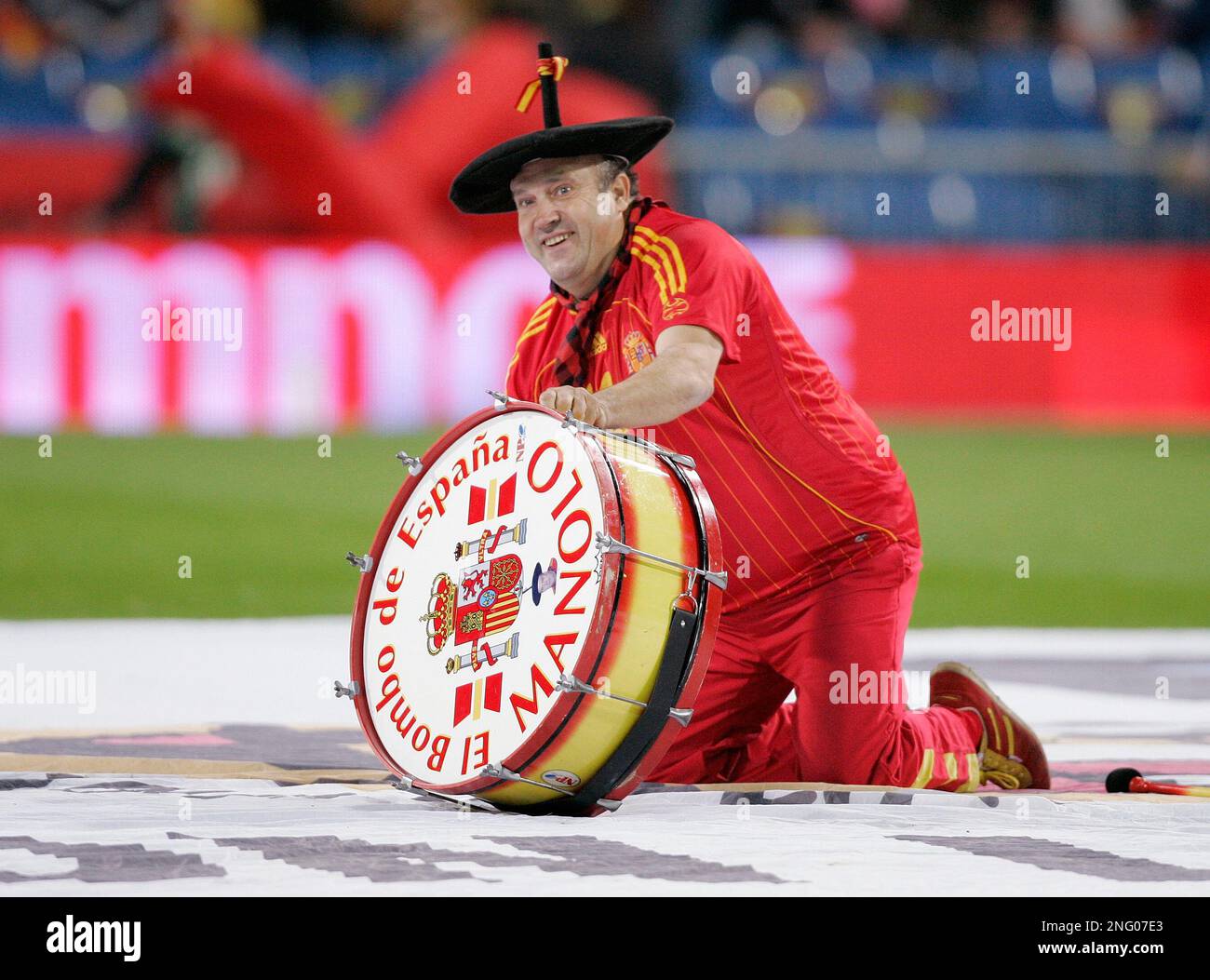 Spain's animator known as 'Manolo el Bombo' is seen with his drum ...