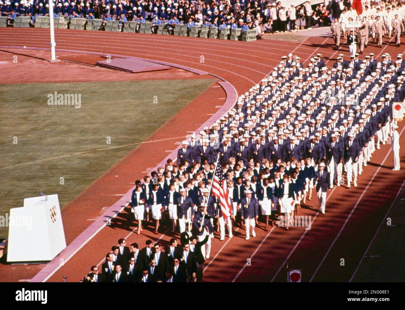 Pictured here is the US team entering the Tokyo Stadium at the opening ...