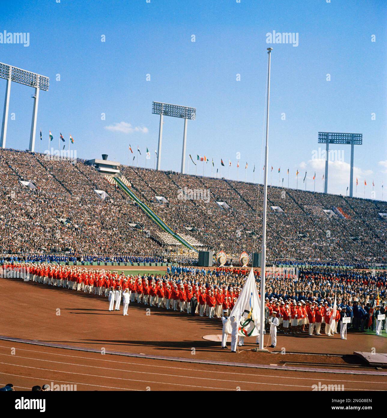 Pictured here is Tokyo Stadium at the opening ceremonies of the 1964 ...