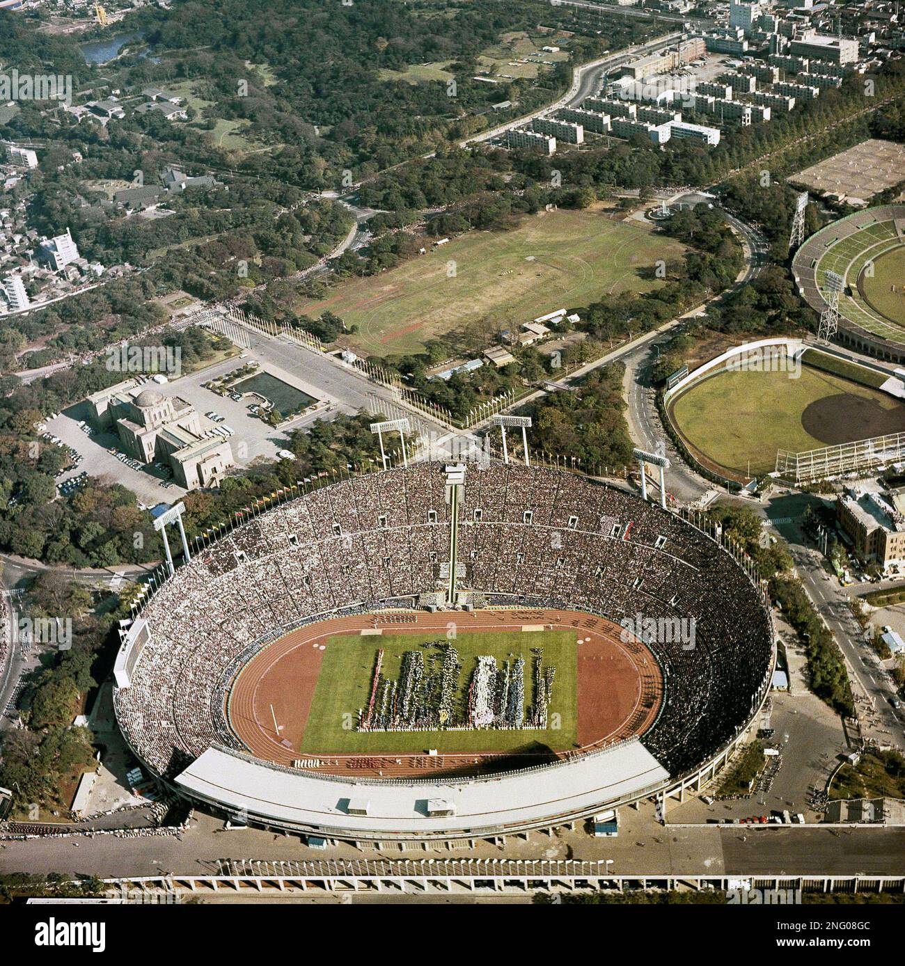 Pictured here is Tokyo Stadium at the opening ceremonies of the 1964 ...