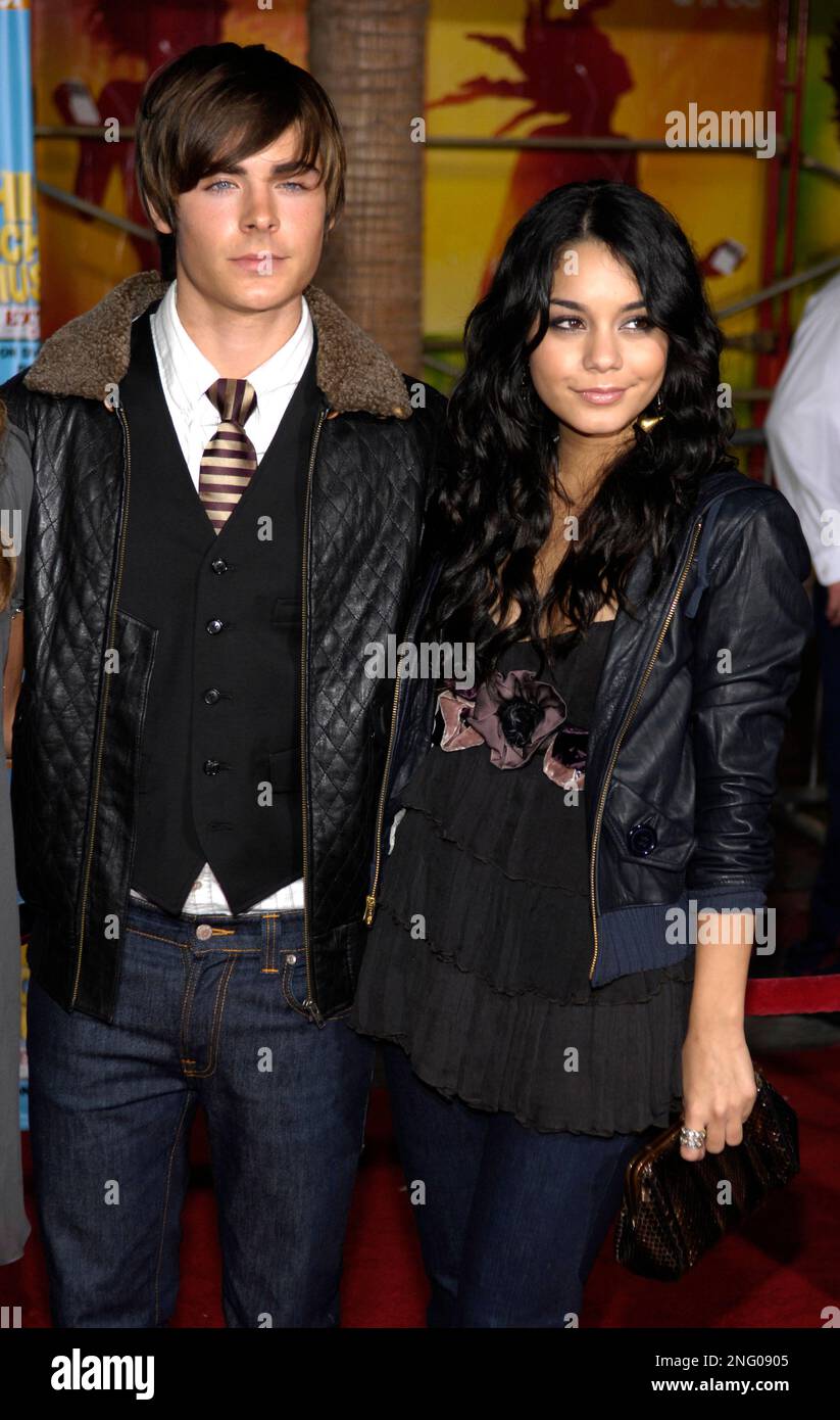Zac Efron, left, and Vanessa Hudgens pose together at the "High School ...