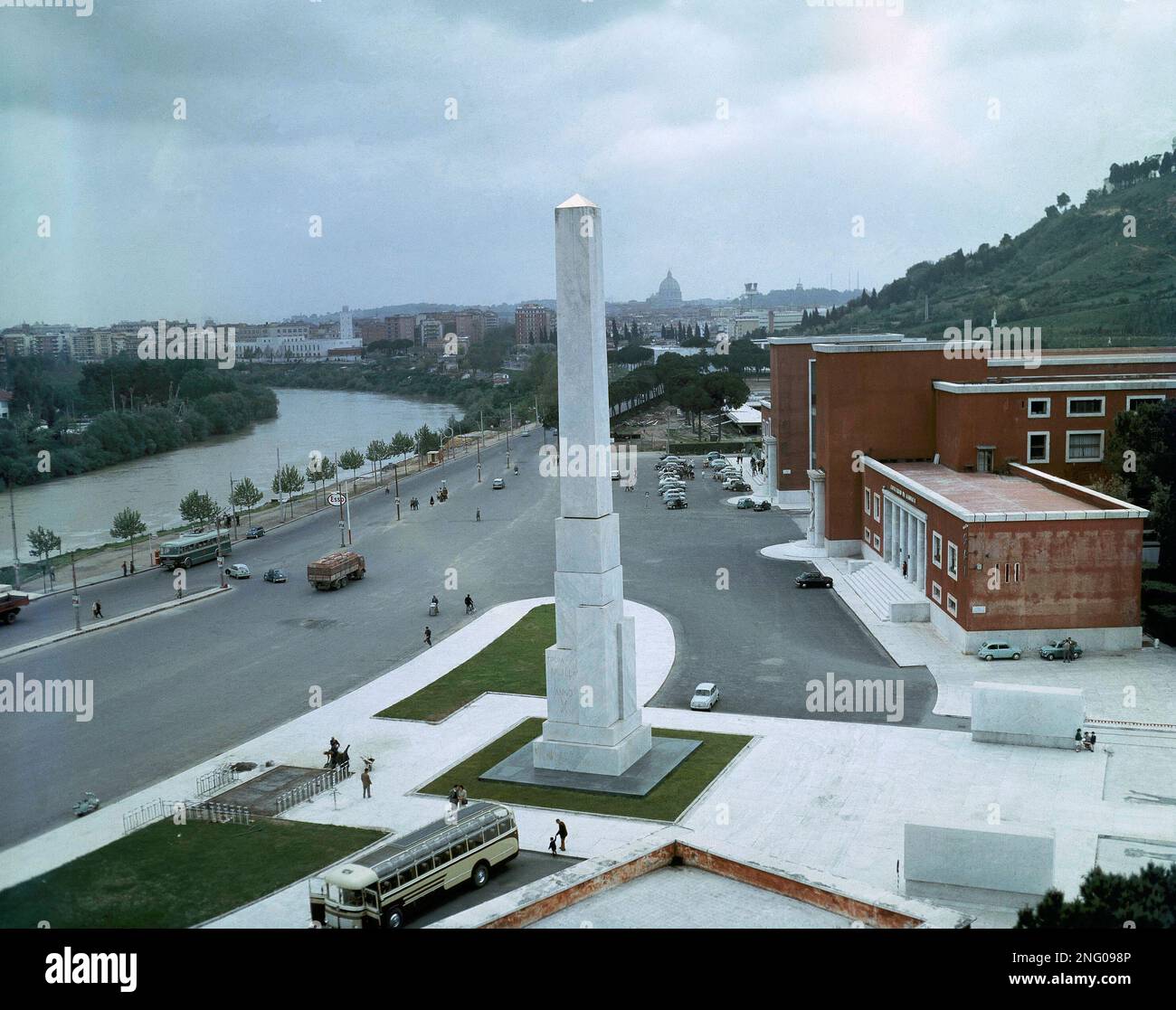 View of the square in front of Rome's Olympic Stadium, 1960. In center ...