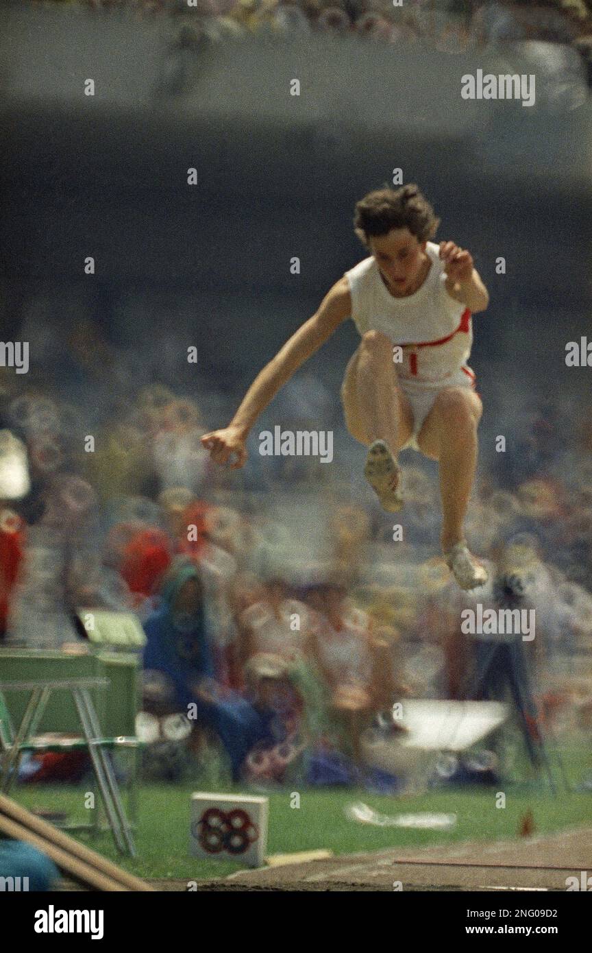 Pictured here is Ingrid Mickler-Becker of West Germany competing in the ...