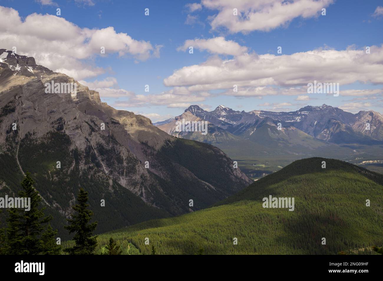 Scenic alpine landscape with great mountain under cloudy sky. Beautiful ...