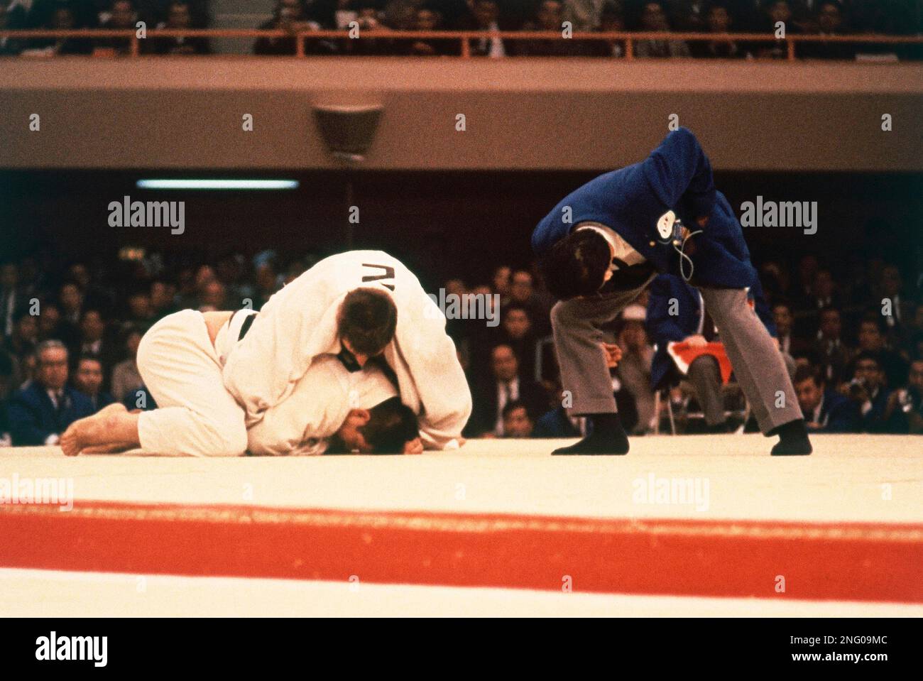 Seen here is Anton Geesink of the Netherlands and Aiko Kaminaga of ...