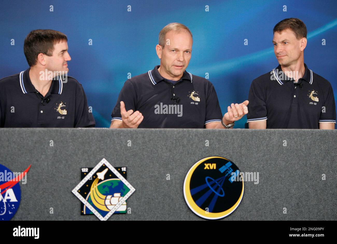 Space Shuttle Atlantis STS-122 astronauts Rex Walheim, left, Hans ...