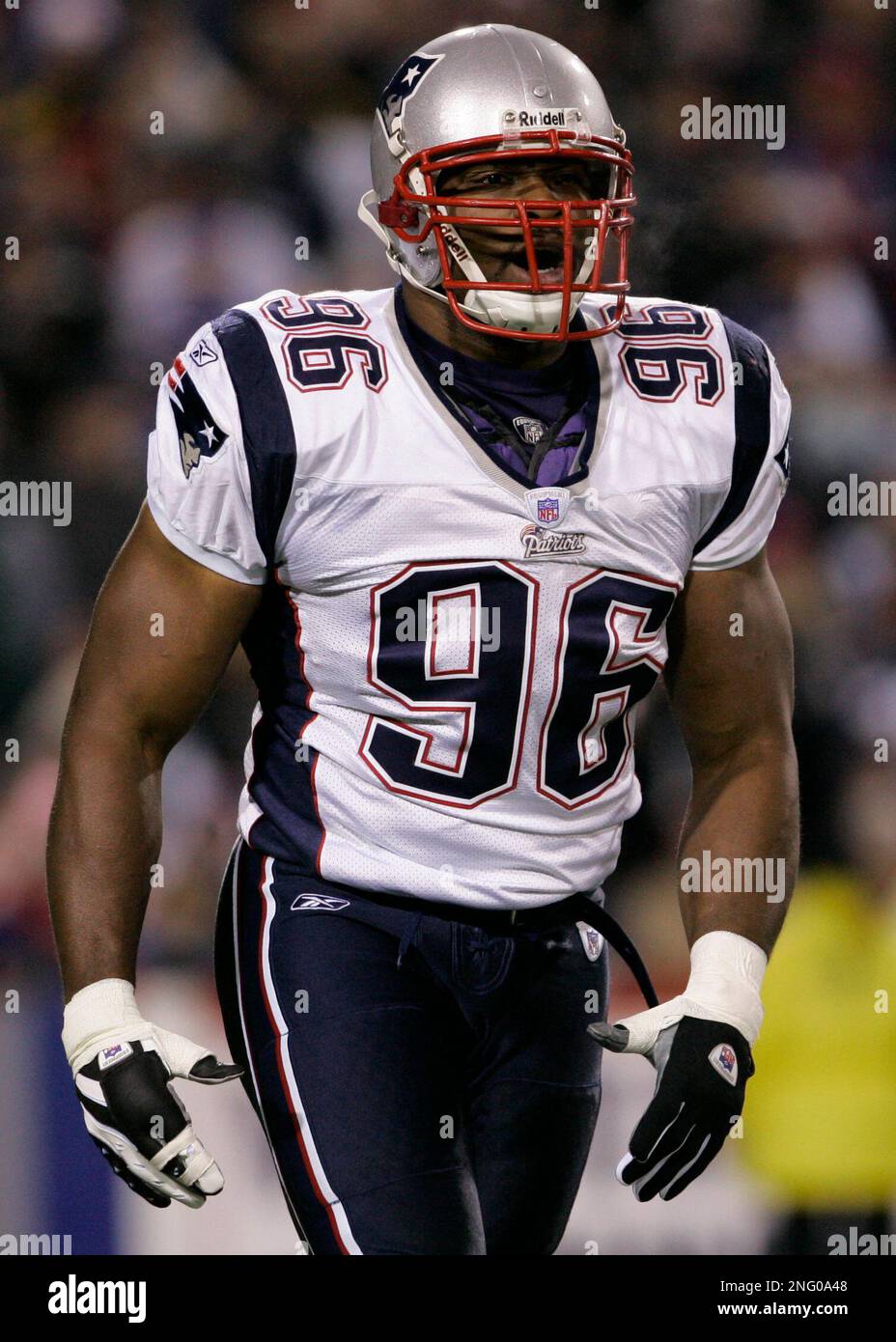 New England Patriots' Adalius Thomas (96) celebrates a sack on Buffalo ...