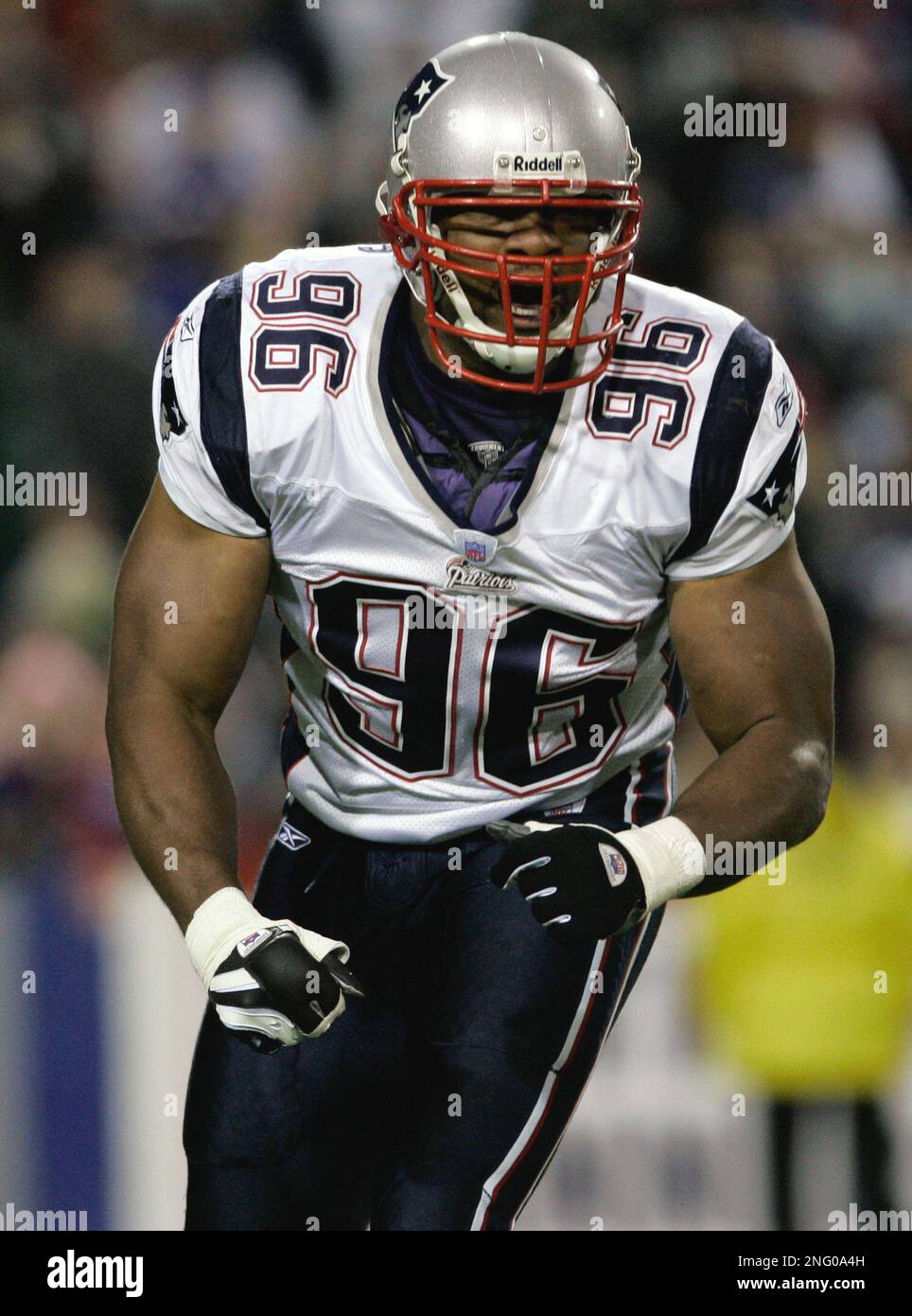 New England Patriots' Adalius Thomas (96) celebrates a sack on Buffalo ...