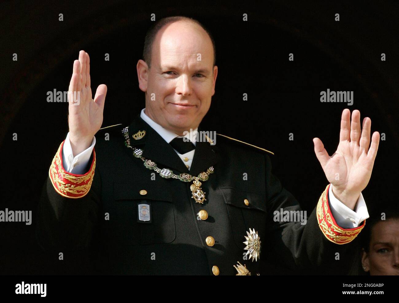 Prince Albert II of Monaco waves from the Monaco palace during the ...
