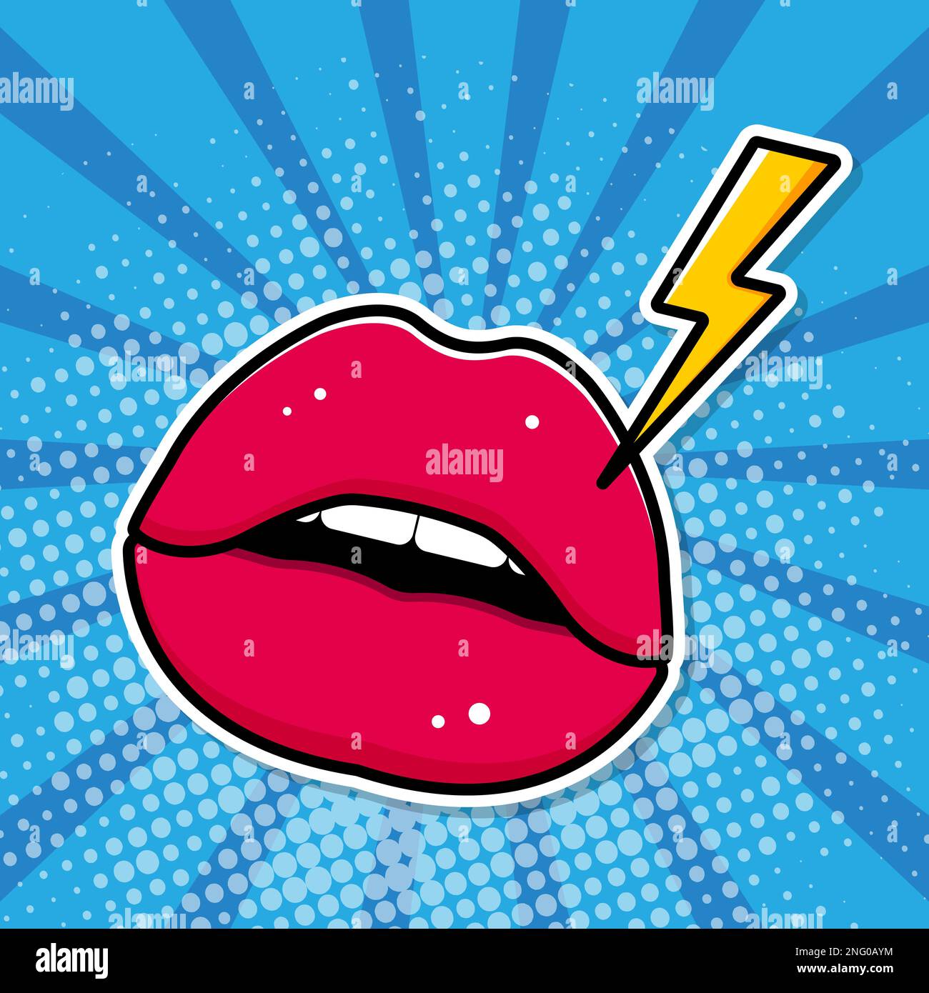 Pop art poster. Lips and yellow lightning. Vector illustration Stock ...
