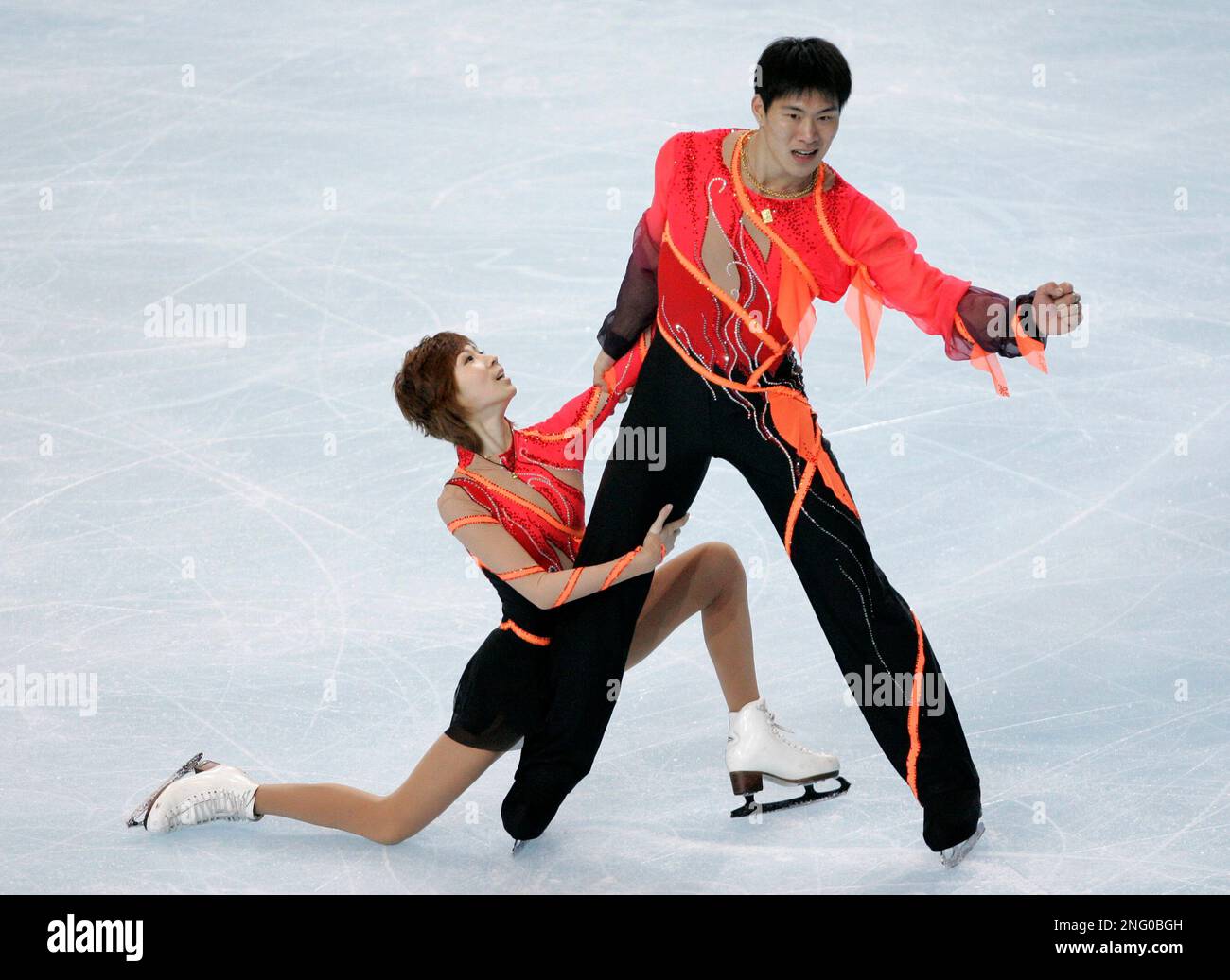 China's Zhang Dan and Zhang Hao perform the pairs free skating program ...