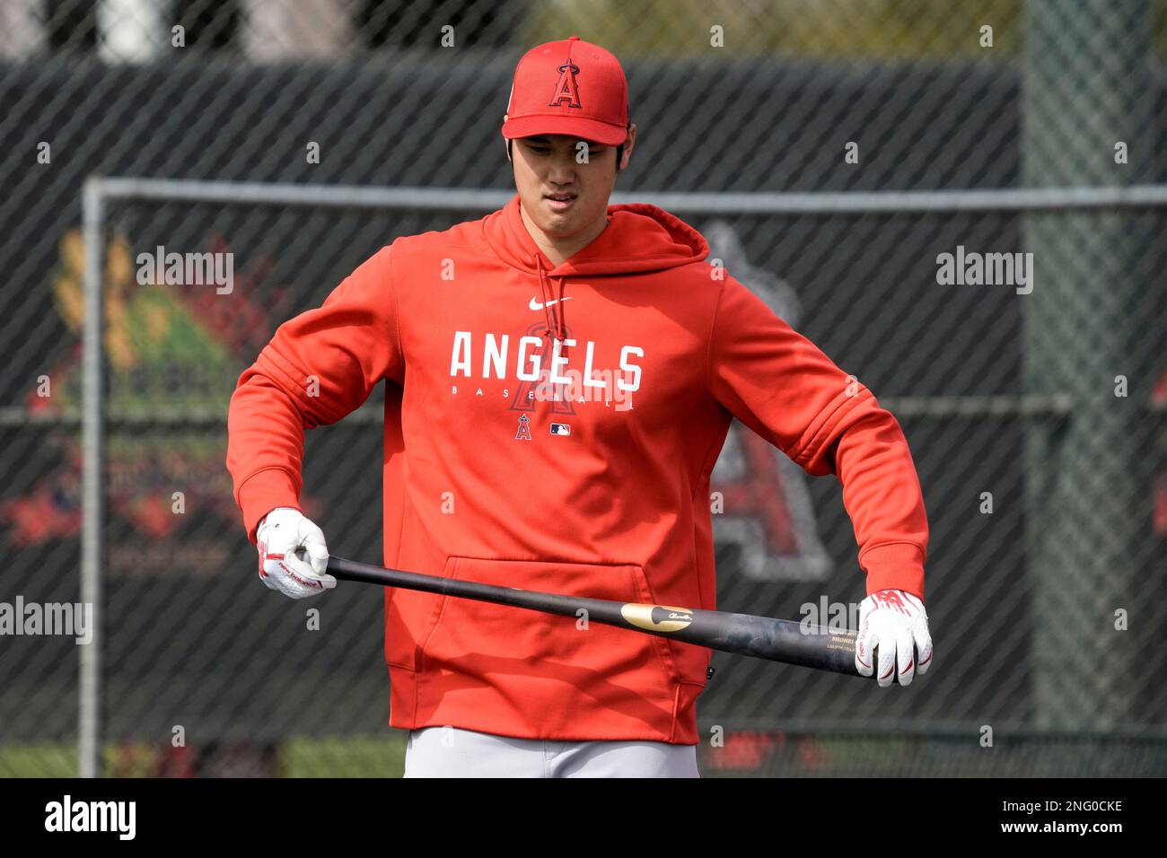 Los Angeles Angels' Shohei Ohtani bats during a spring training ...