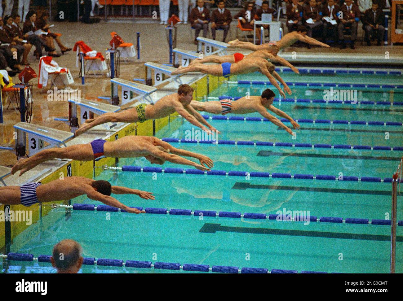 Seen here is the 100-meter men's butterfly compettion at the 1968 ...
