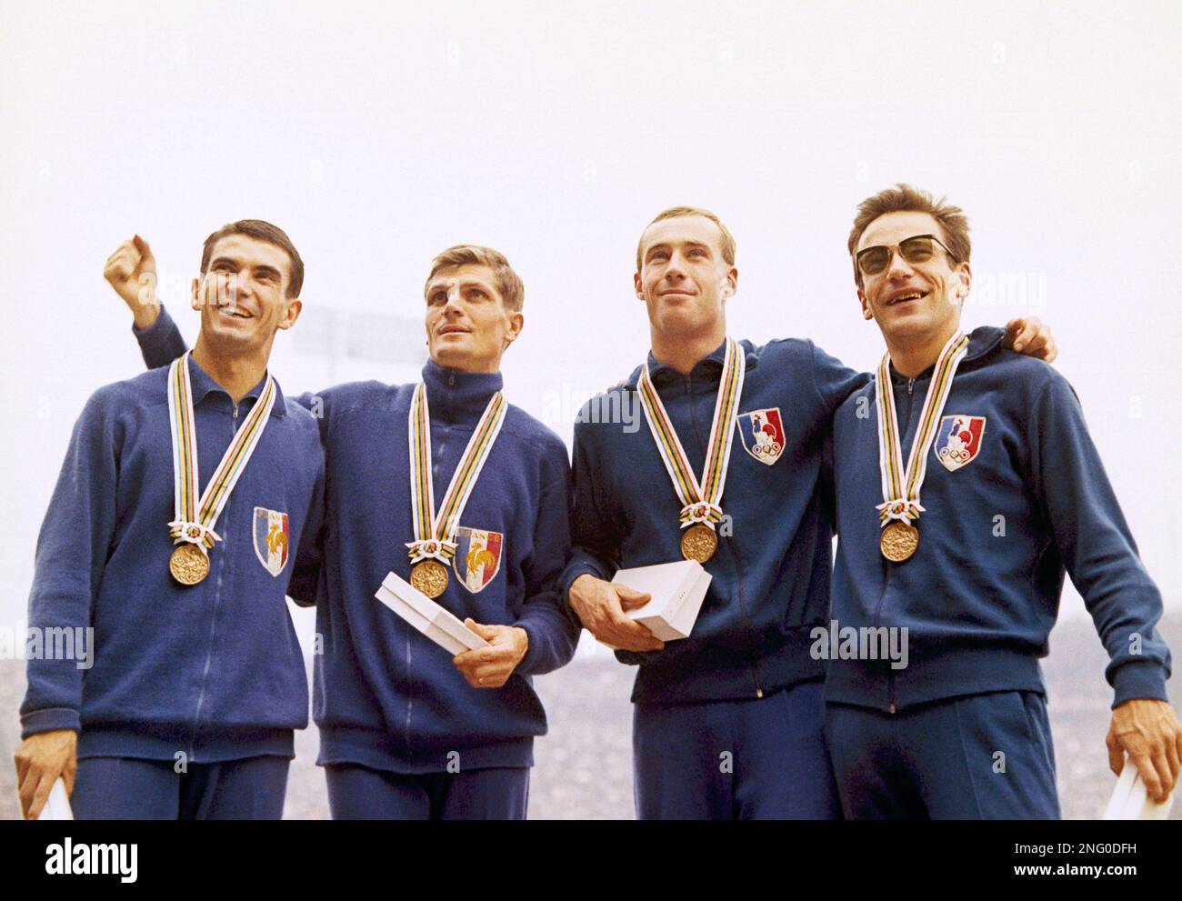 Members of French team which finished third in Track and Field 400 ...