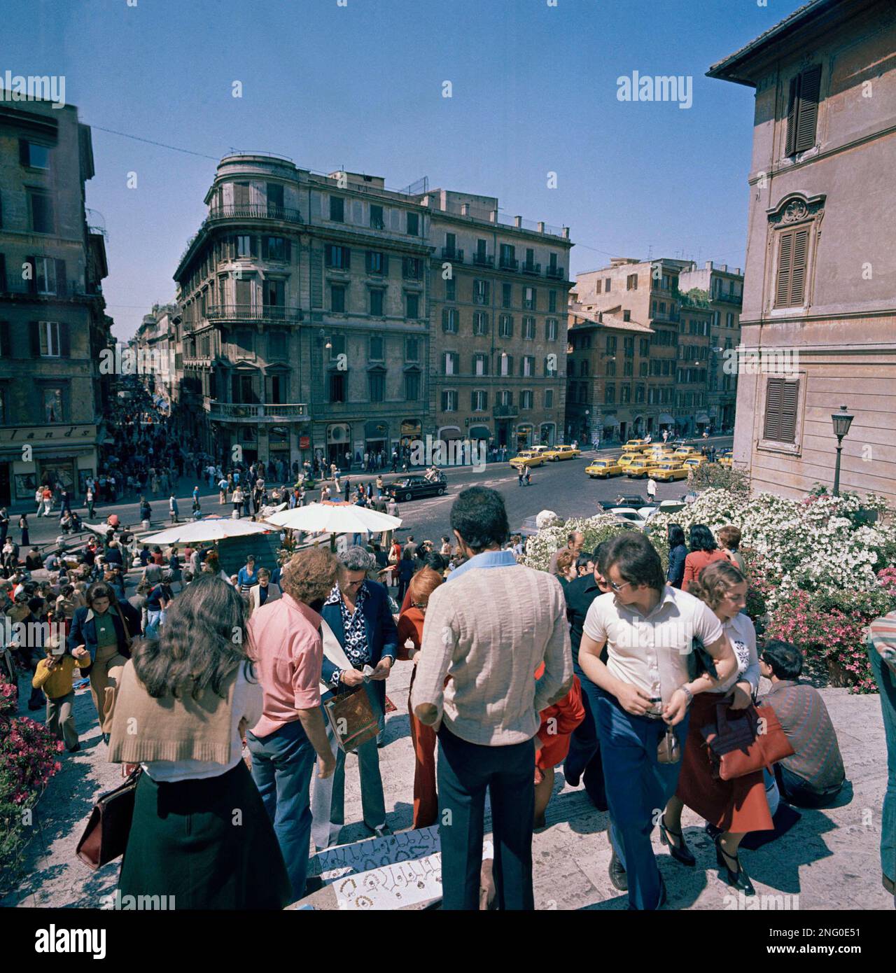Seen here are the Spanish Steps in downtown Rome, Italy covered with ...