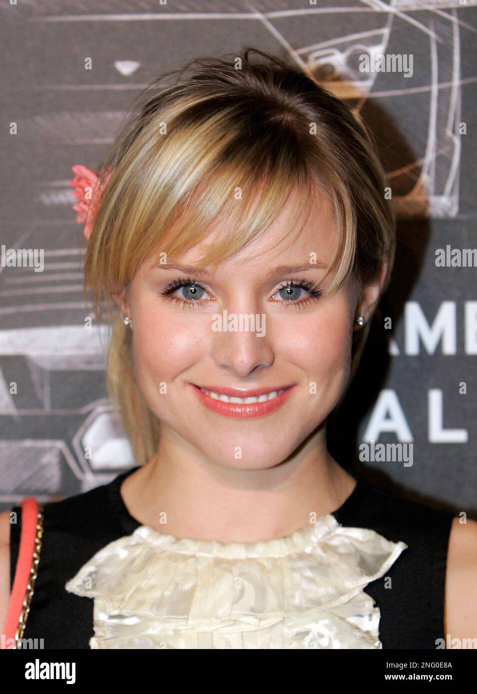 Kristen Bell poses as she arrives at a party to celebrate the opening ...
