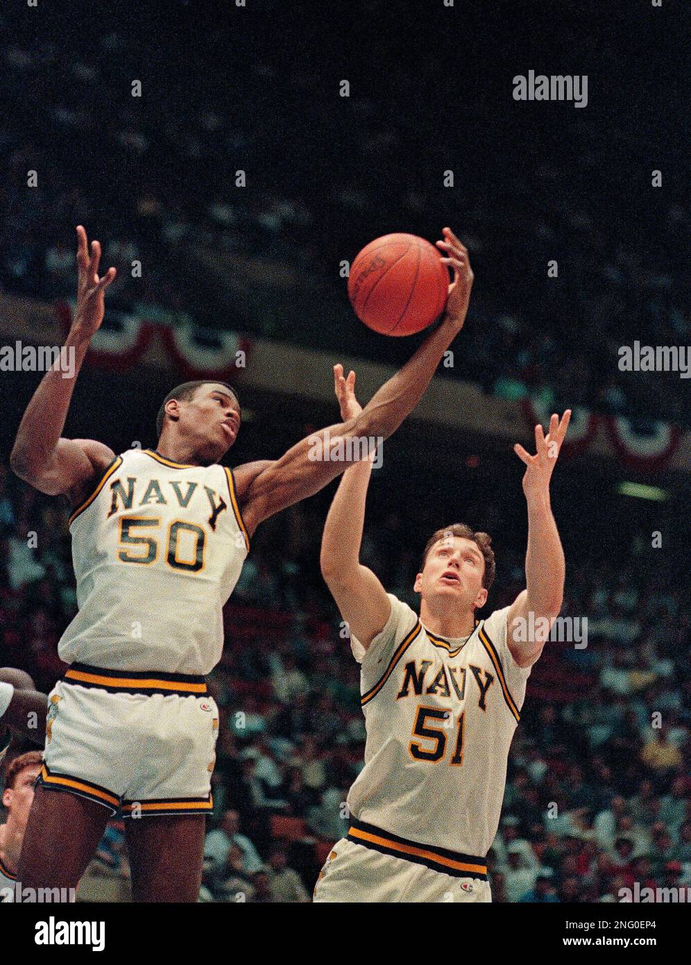 Navy's David Robinson (50) jumps for a rebound Friday evening, March 21 ...