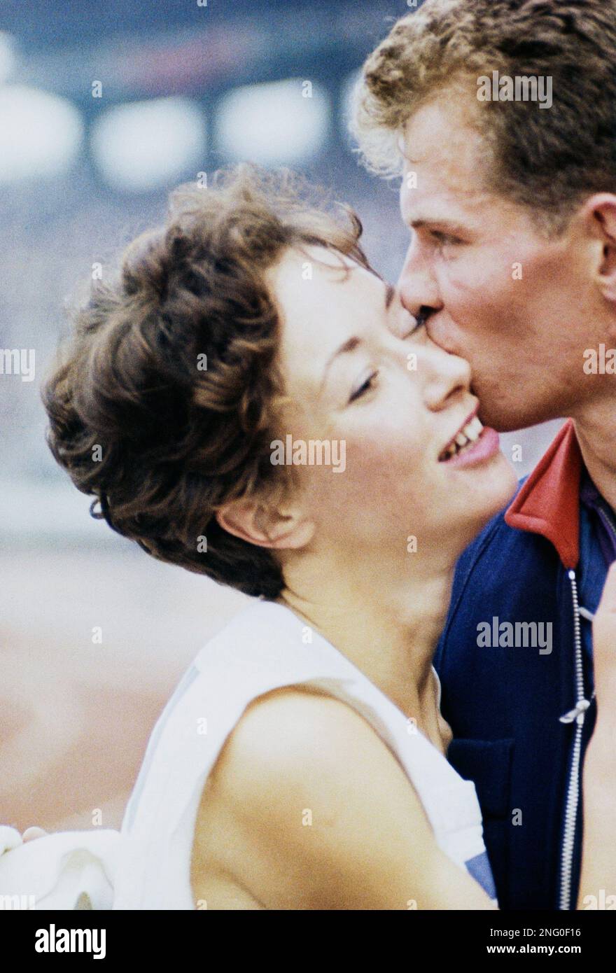Ann Packer, British runner is kissed by her fiance, Bobby Brightwell ...