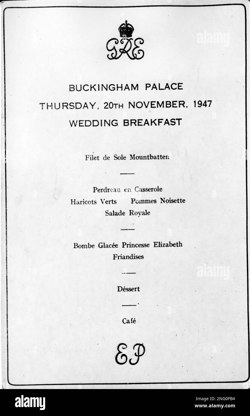 This image is a reproduction of the menu for the wedding breakfast held ...